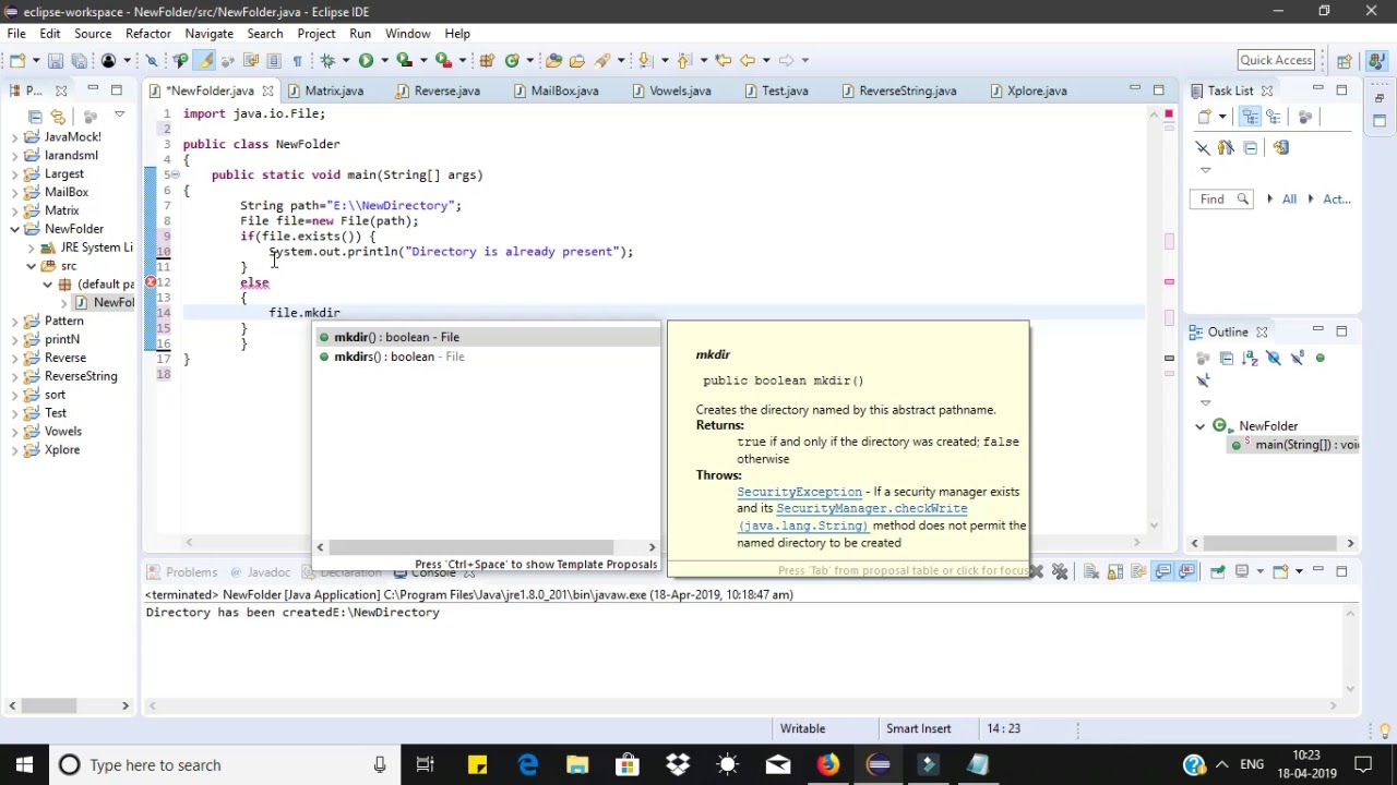 Create a New Folder using Java