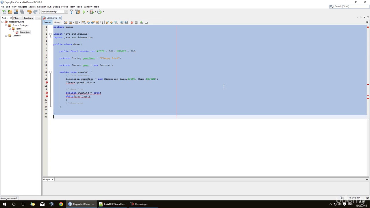 Java Game Development - Create a Flappy Bird Clone : Initialising the game window