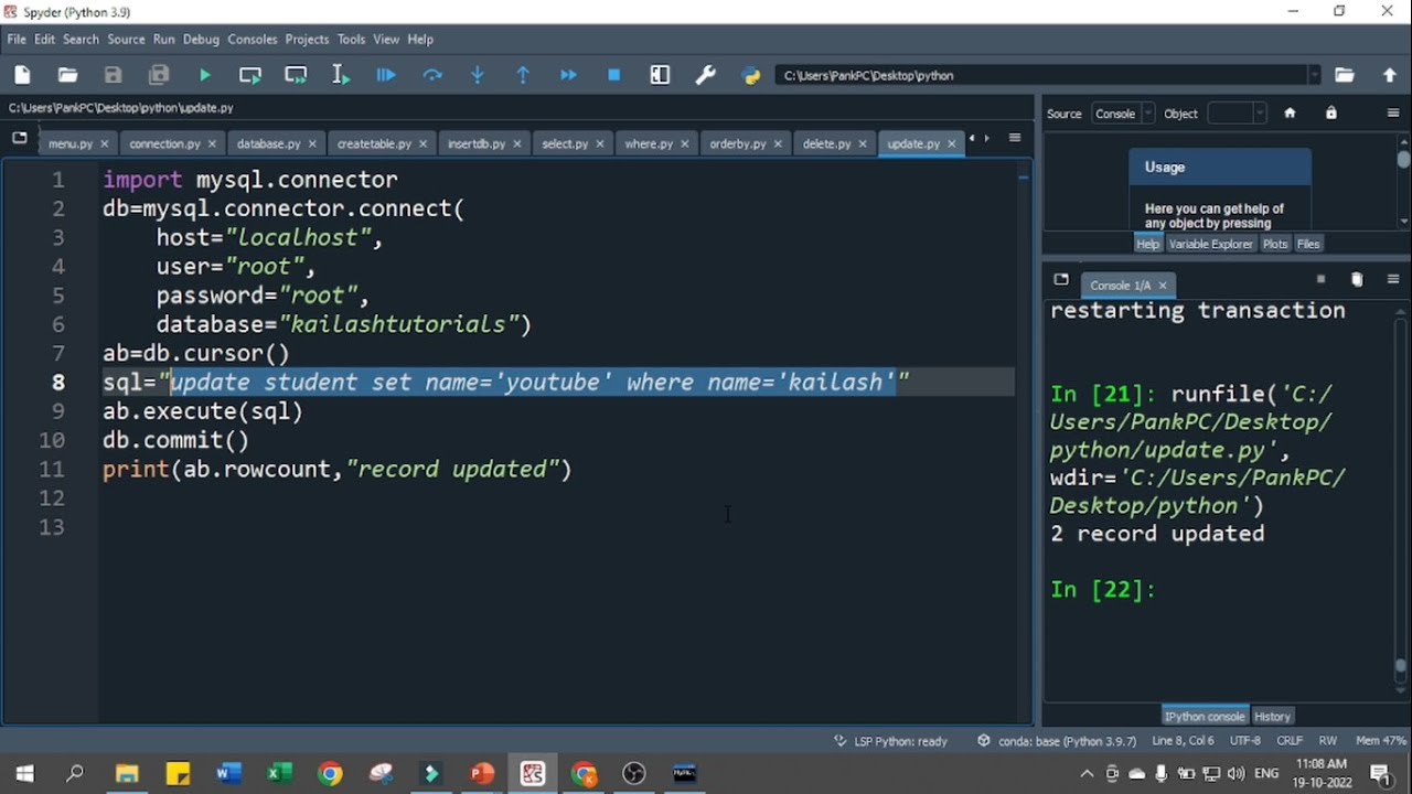 Python MySQL Update Table| Python MySQL Connectivity | MySQL 09