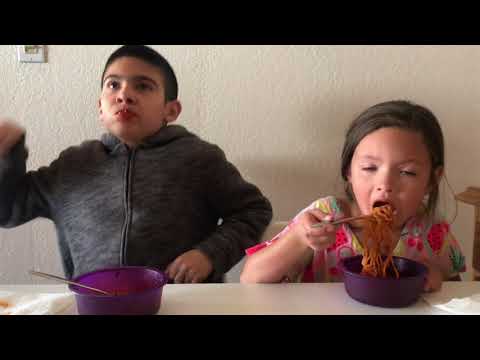 Kids Do The 2X Spicy Noodle Challenge!! 7 & 12 year olds!!!