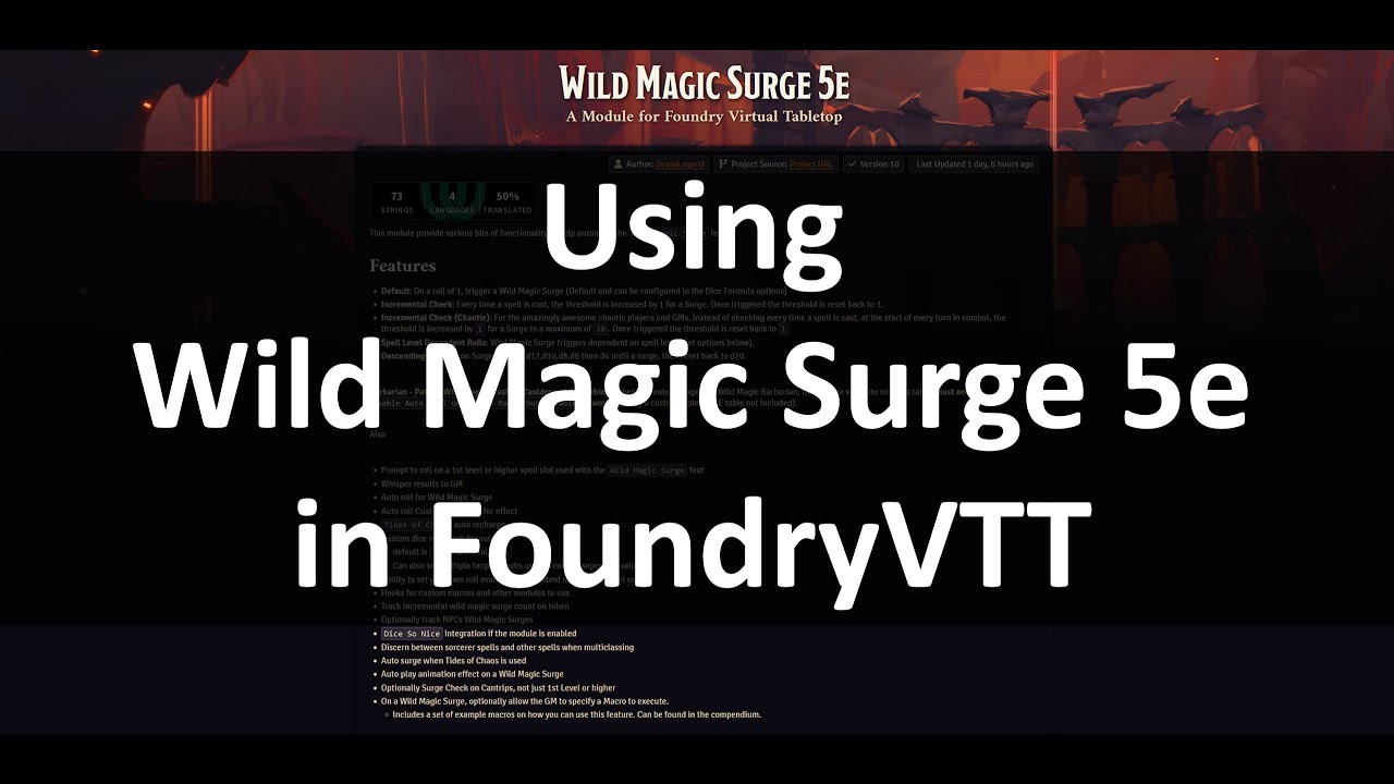Using the Wild Magic Surge 5e Foundry VTT Module