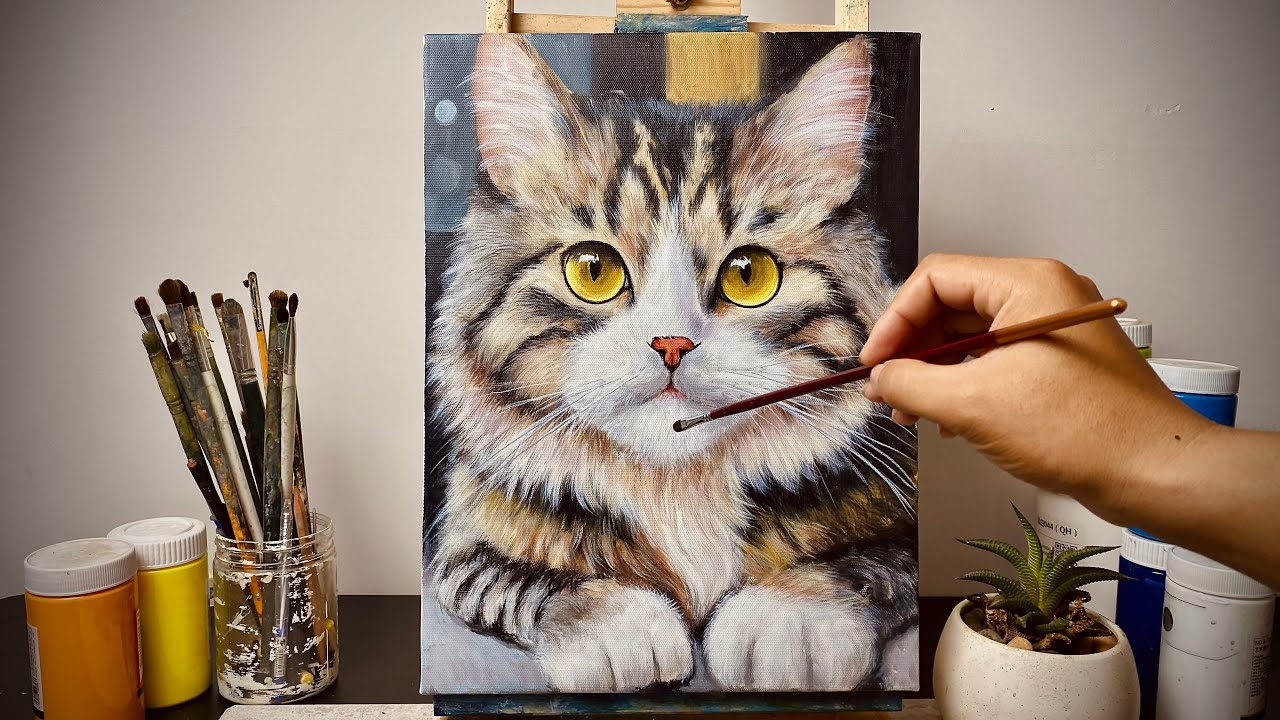 Painting a Cute Kitten 😸 | Step By Step Tutorial for Beginners #126
