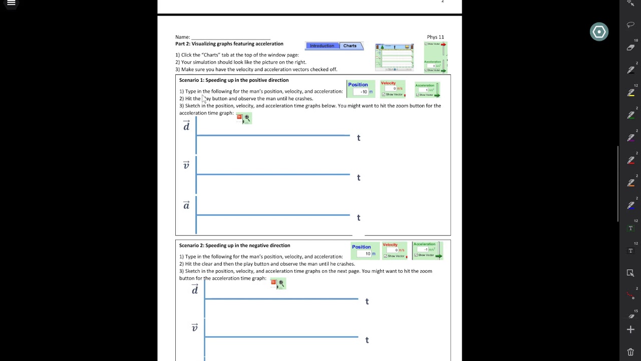 Phet simulation moving man instructions: visualizing vectors and graphs