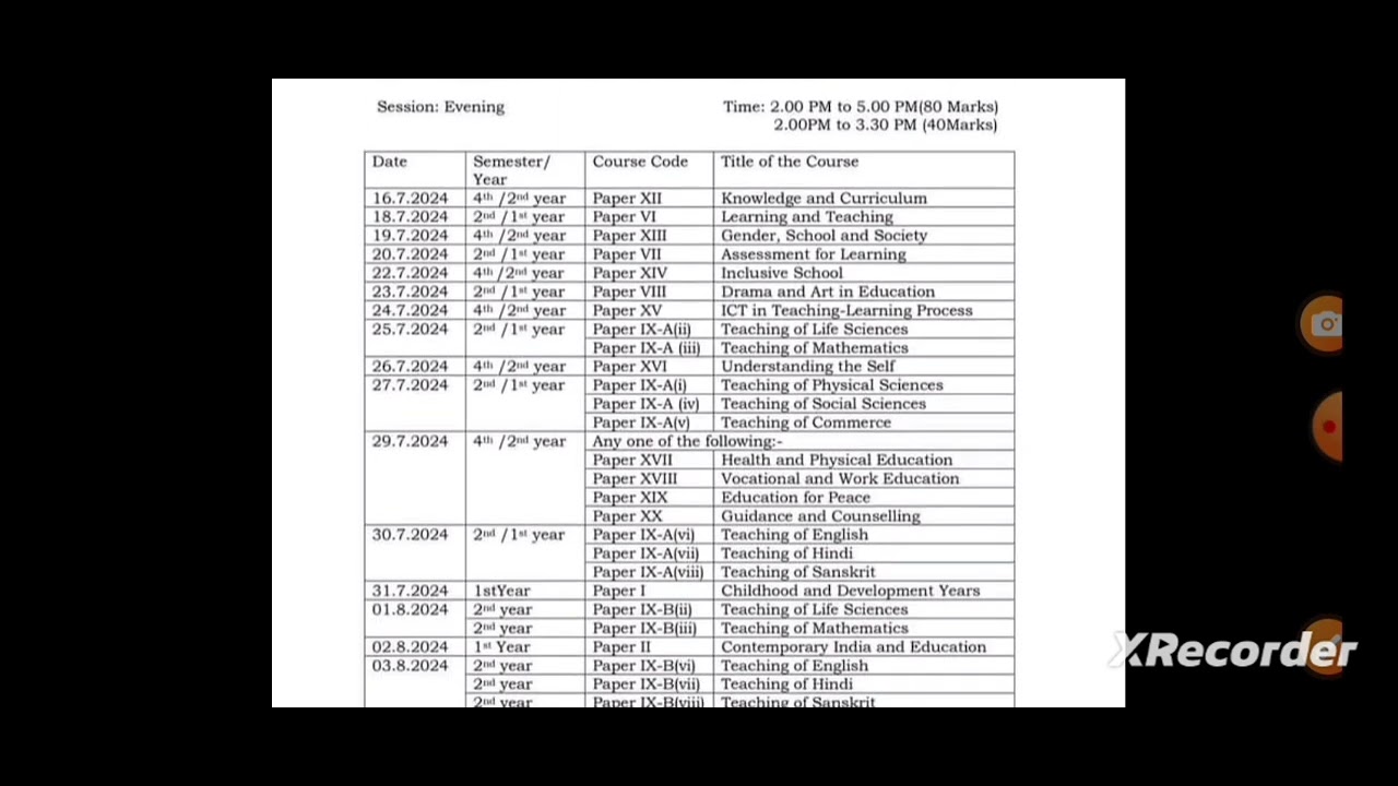 Date-sheet for B.Ed 2nd & 4th Semester for Regular college and 1st & 2nd year of icdeol
