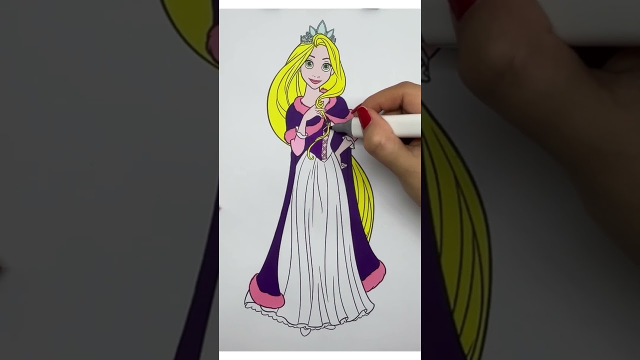 Coloring Rapunzel in Beautiful Purple Dress 👗✨ | #disney #rapunzel #coloring #coloringtime #markers