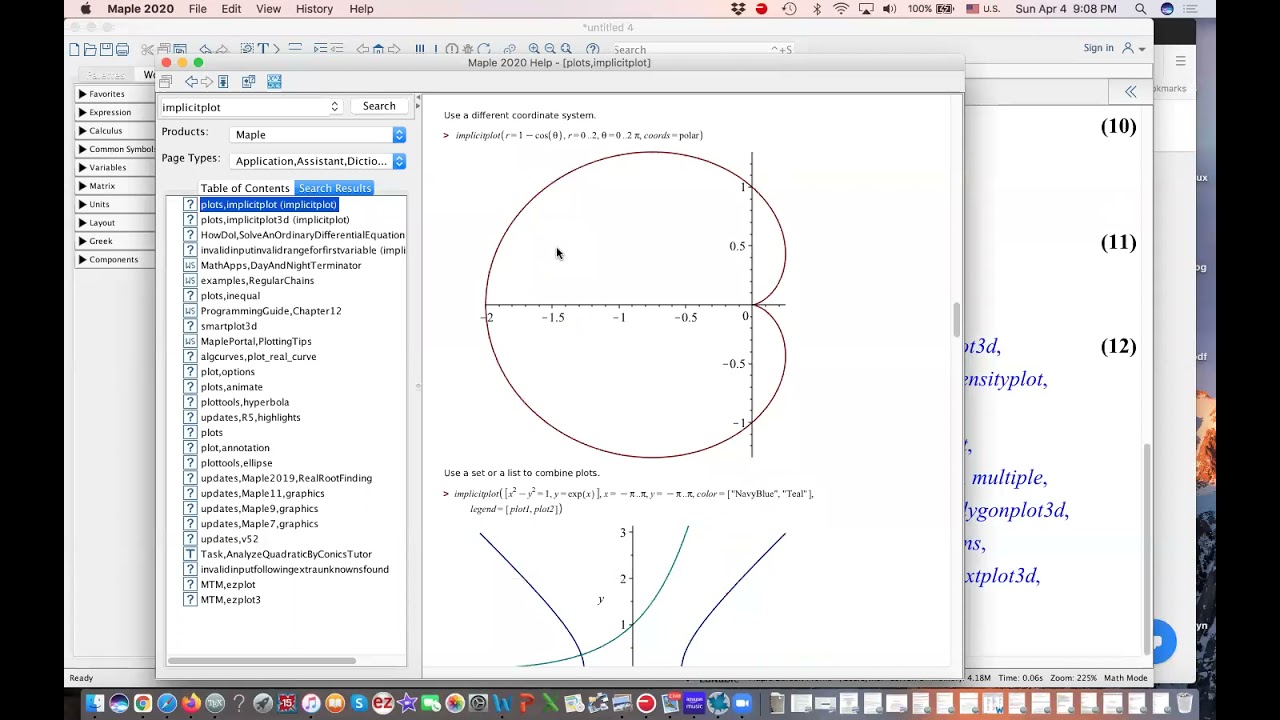 Maple lesson on implicitdiff and implicitplot