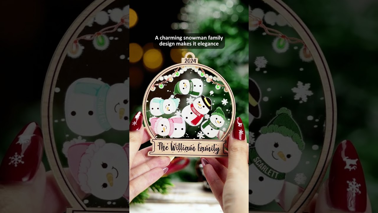 Christmas Snow Globe Snowman Family | Personalized 2-Layered Mix Ornament