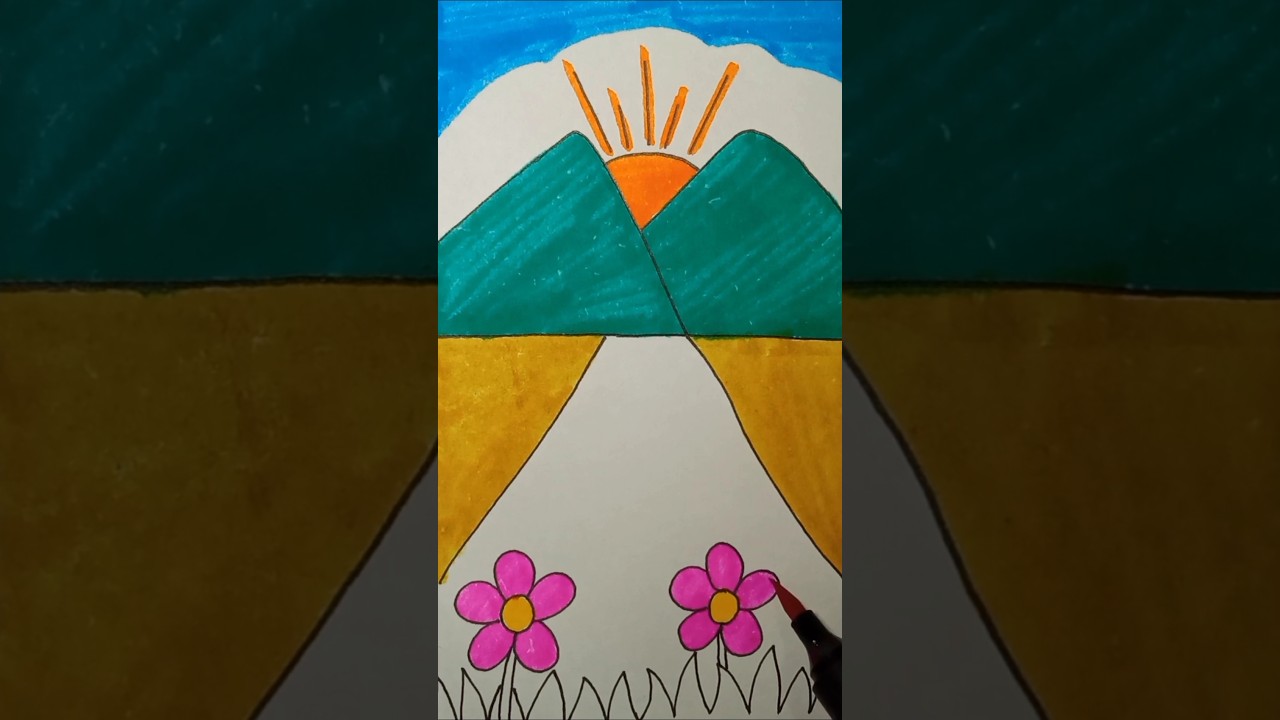 Easy Landscape Drawing #shorts #jasminemhi