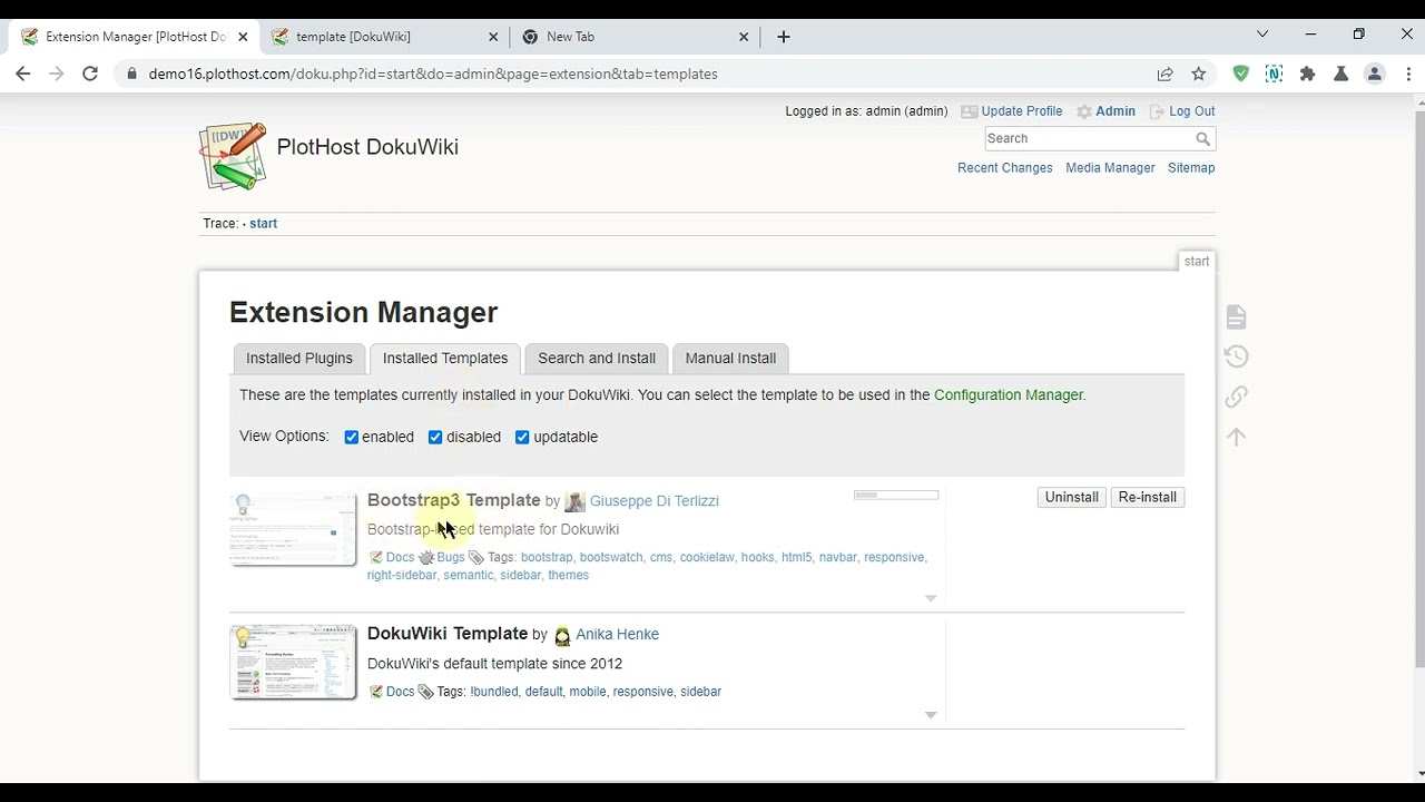 How to install DokuWiki templates