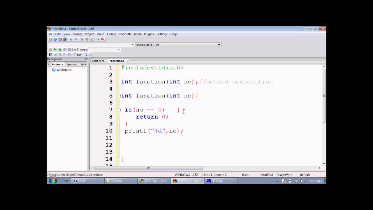 Recursion in C recursive functions using codeblockIDE