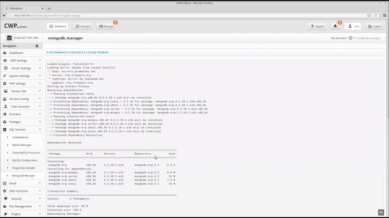 MongoDB Database Manager and Installer for CentOS WebPanel