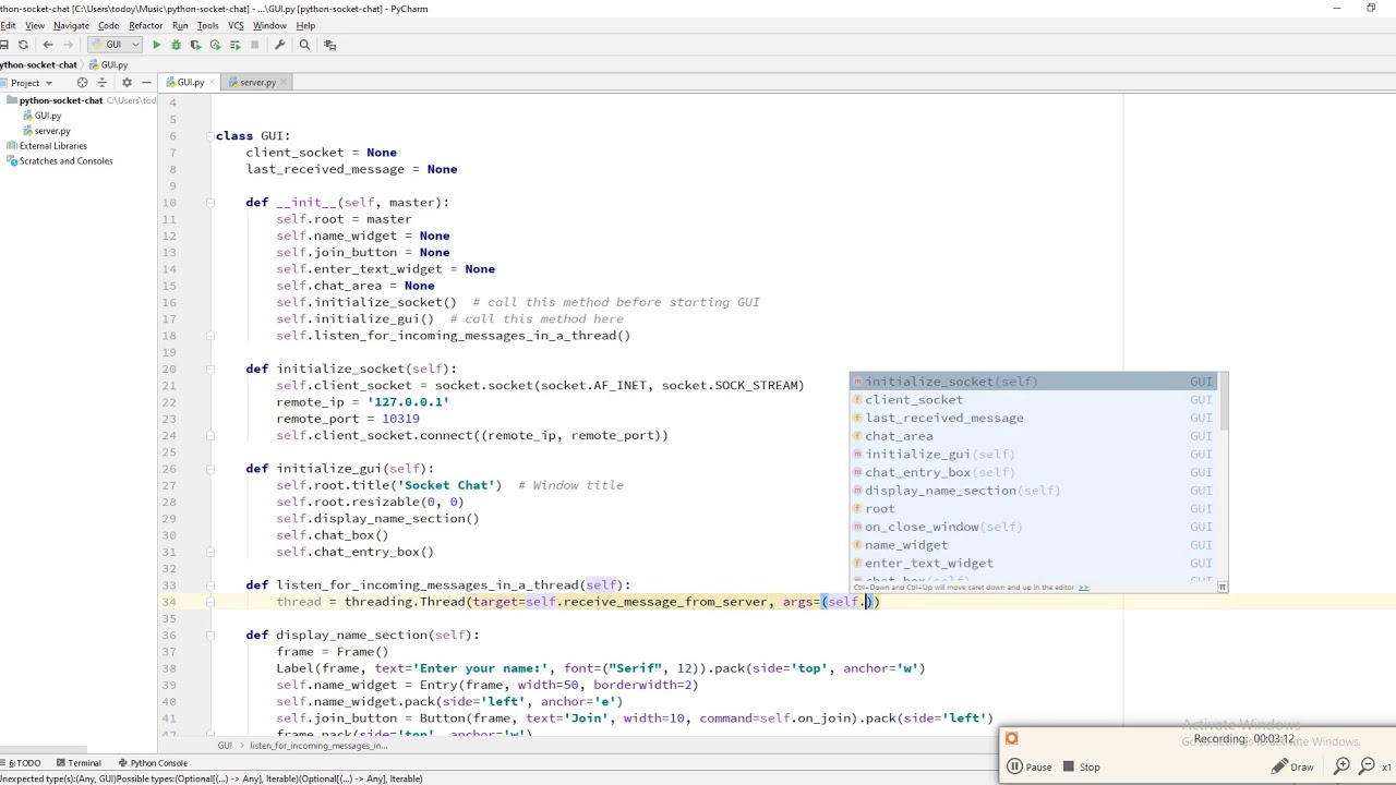 5. Socket chat application using Python - Connect GUI to server