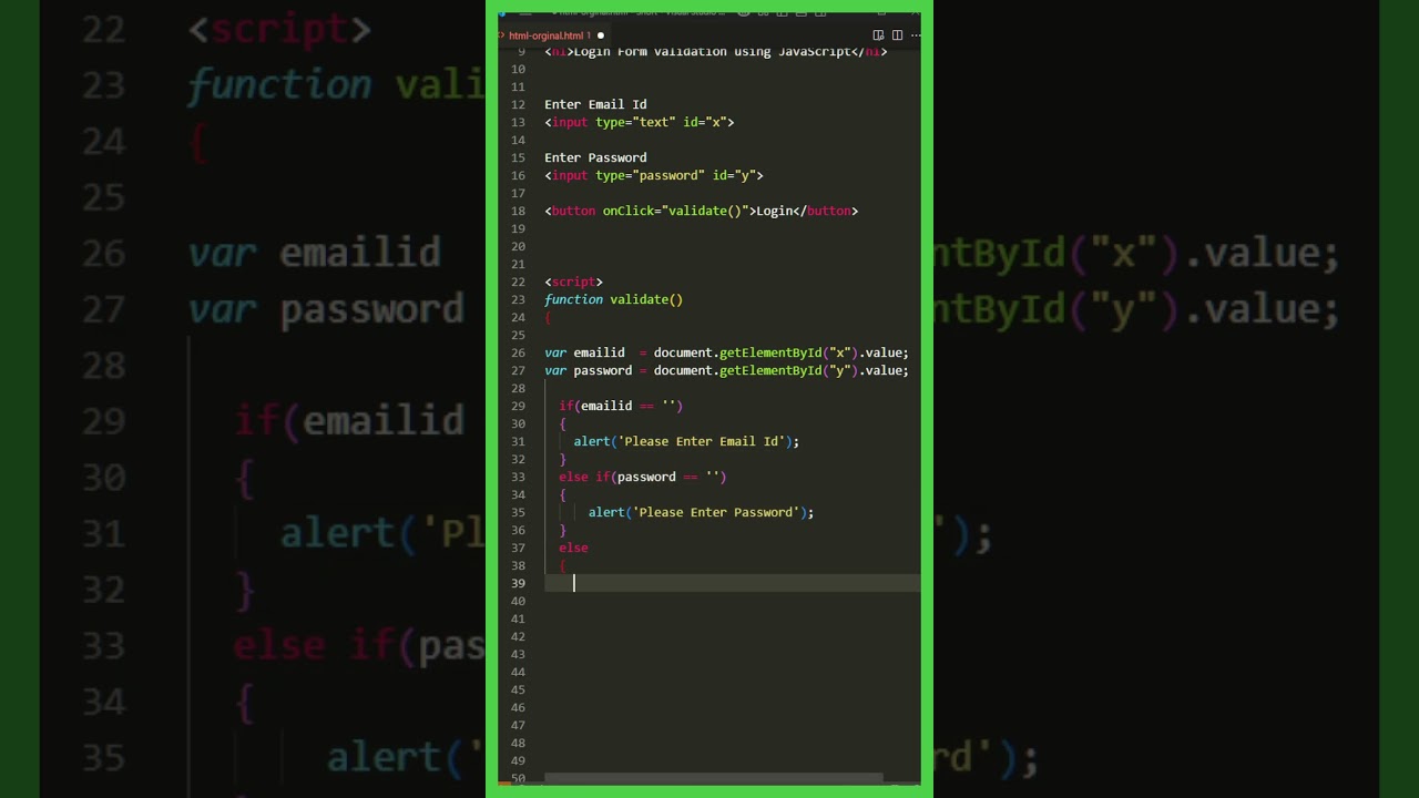 Login Form Validation in JavaScript | Simple & Quick Tutorial #shorts