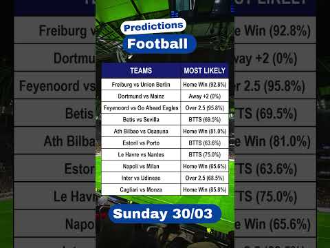 Football predictions for today Sunday 30/03 #bettingtips #acca #bet #betting #predictions #shorts