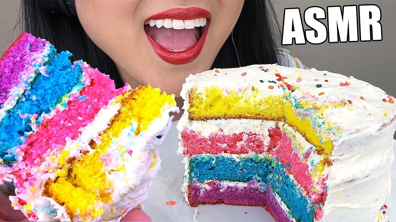 ASMR BIRTHDAY CAKE PARTY - RAINBOW UNICORN CAKE 🌈🦄 - EATING SOUNDS (No Talking) | ASMR Phan