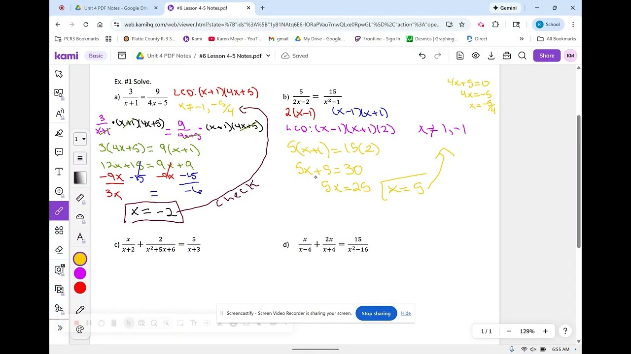 Alg 2 Lesson 4-5 Solving Rational Equations Notes