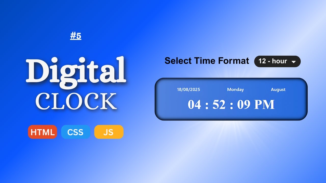 Create a Digital Clock with JavaScript | HTML CSS Web Design Tutorial