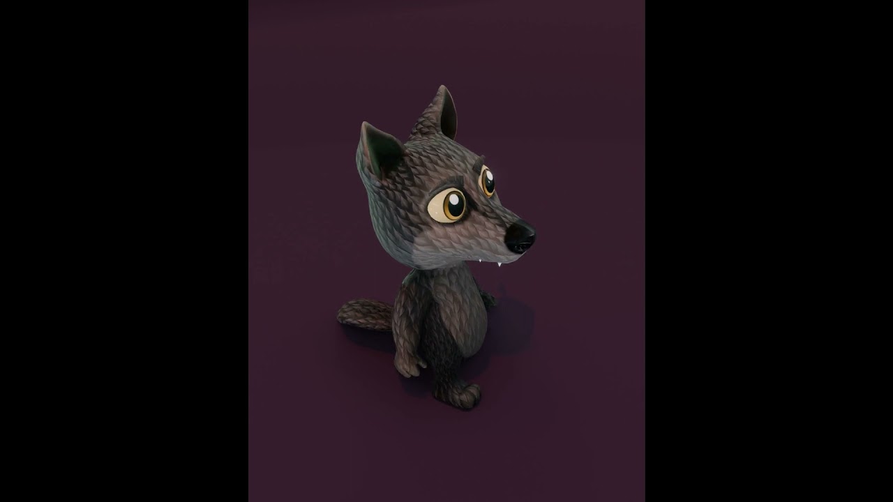 Cartoon Black Wolf Animated 3D Model