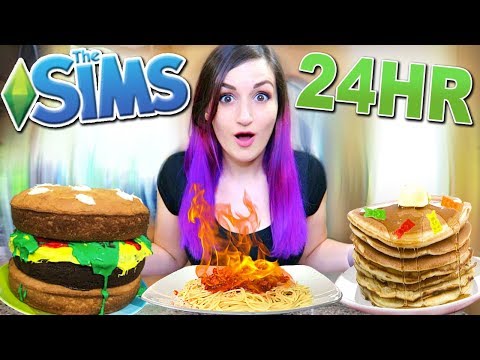 24 HOUR Eating As My Sim Challenge