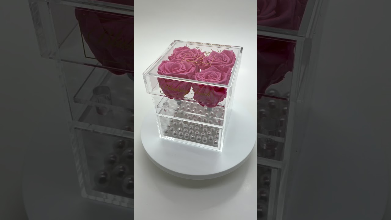 4 Hot Pink Rose Acrylic Box