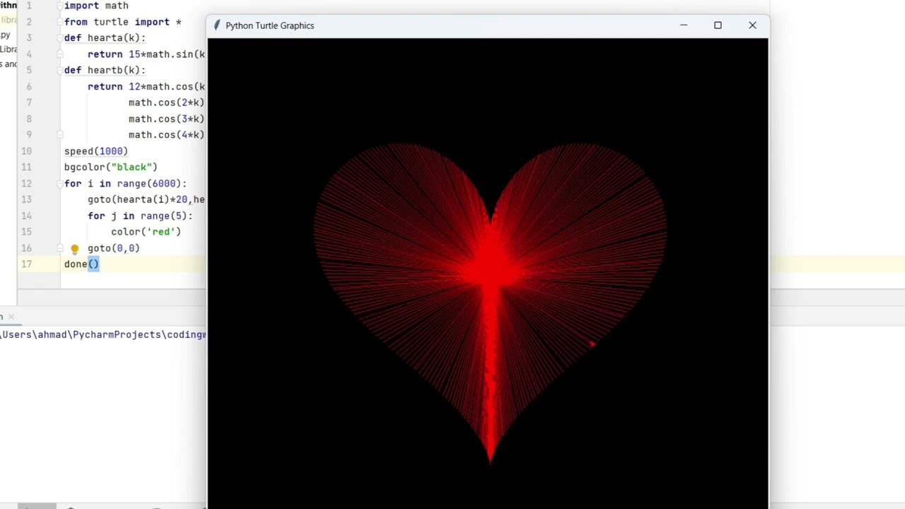 Amazing Red Heart Pattern Using Python Turtle Graphics - Watch it😍@codingwithnoman#python #turtle