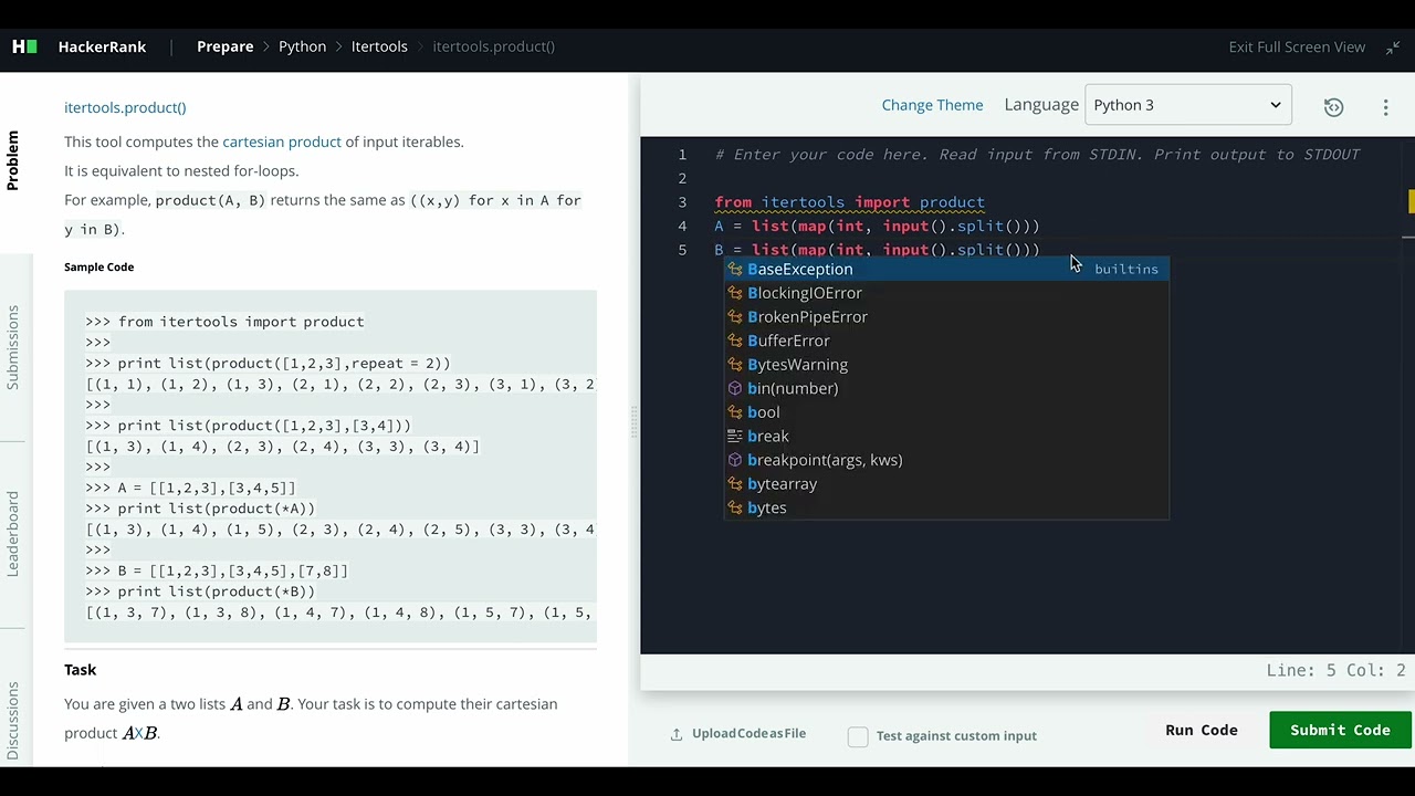 Hackerrank Python Solution #8 Itertools - Python: itertools.product()