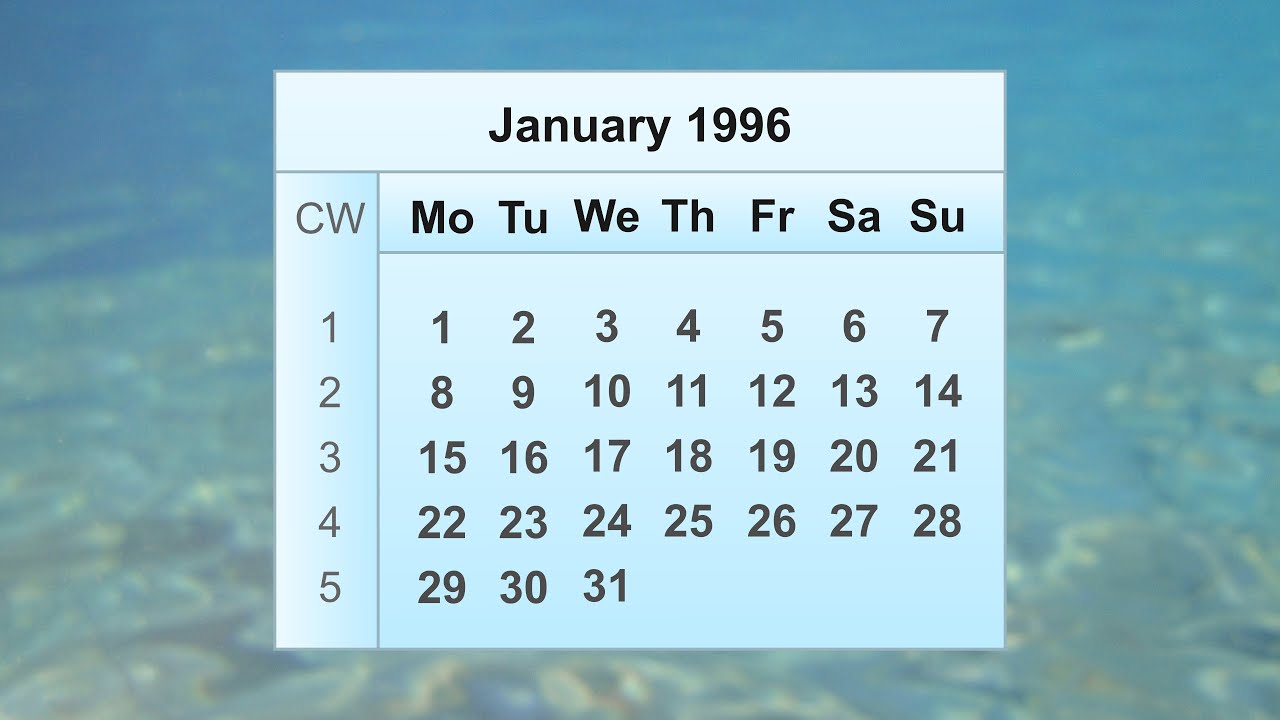 January 1996 Calendar