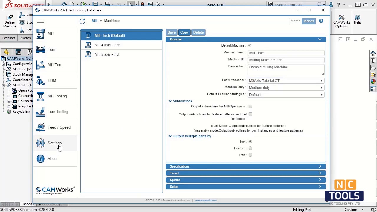 CAMWorks 2021 | Option to Modify Post Processor Path in Technology Database