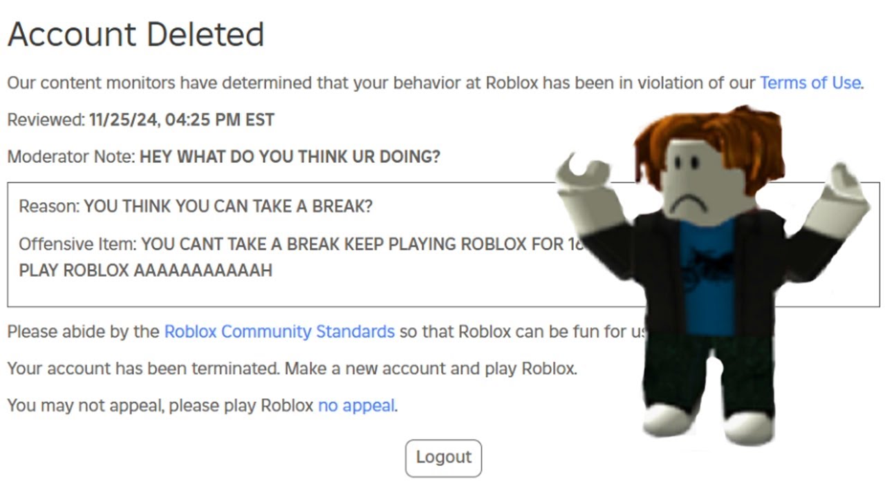 When You Get Your Roblox Account Deleted For Taking A Break 💀