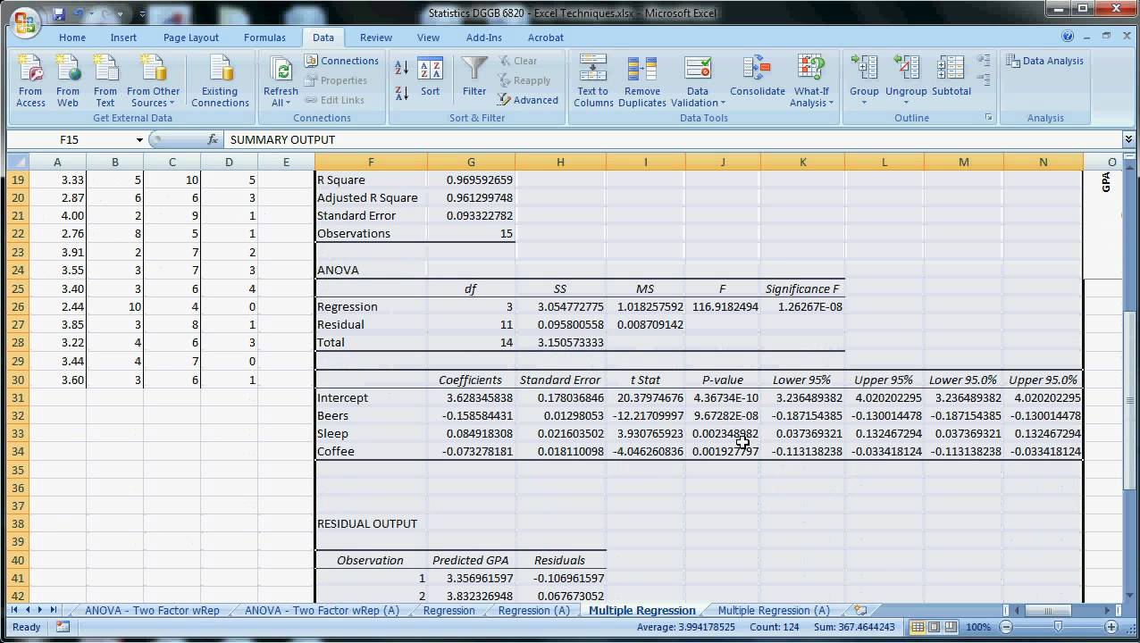 Excel Techniques - 14 - Multiple Regression.avi
