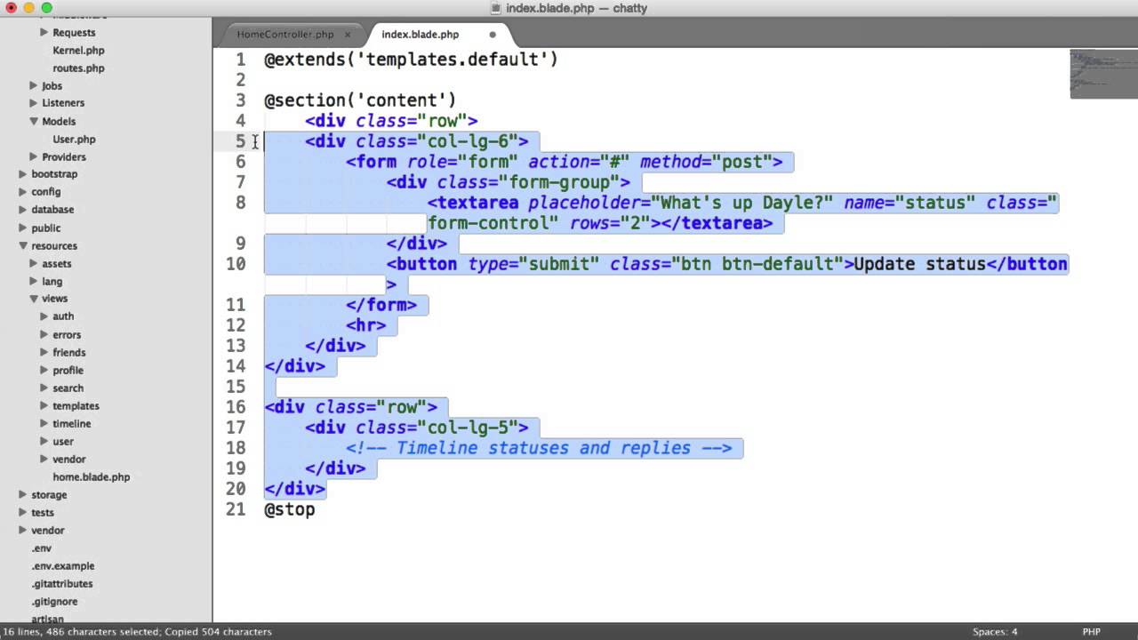 Social Network with PHP: Showing the timeline page (23/37)