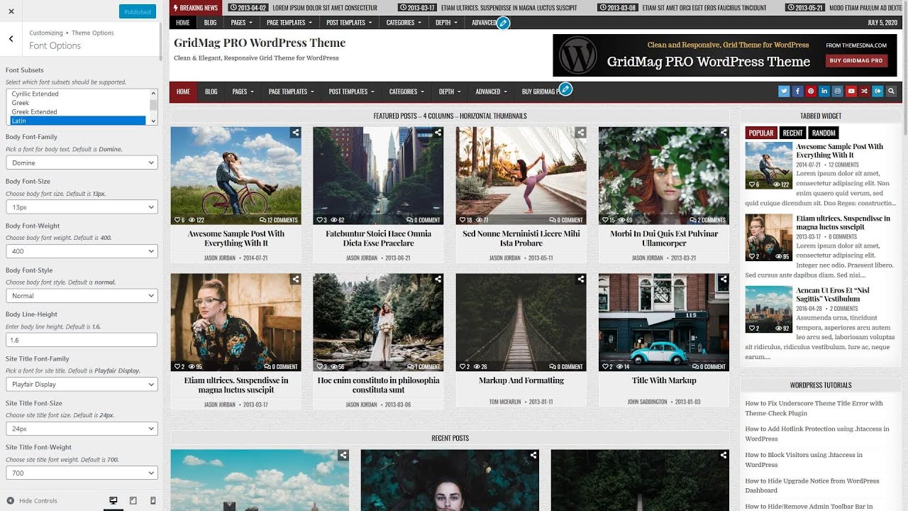 Font Options - GridMag PRO WordPress Theme