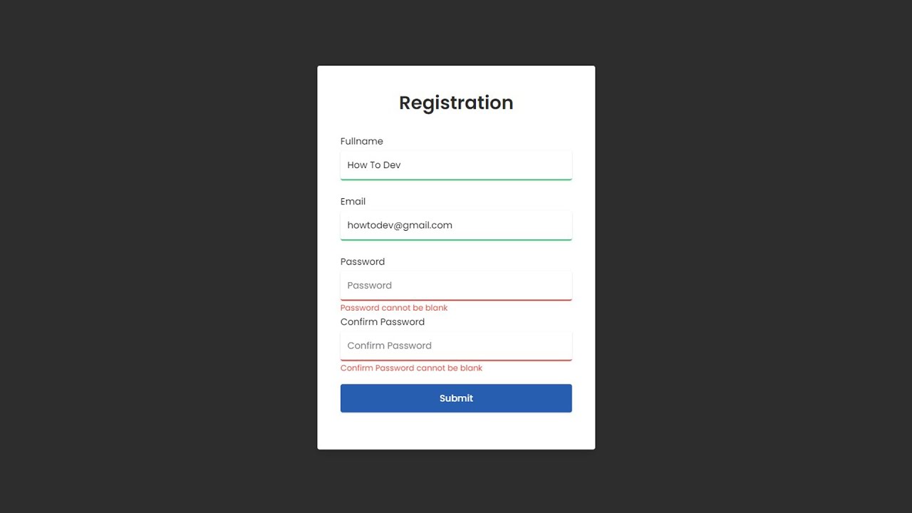 Form Validation Using HTML CSS & JavaScript