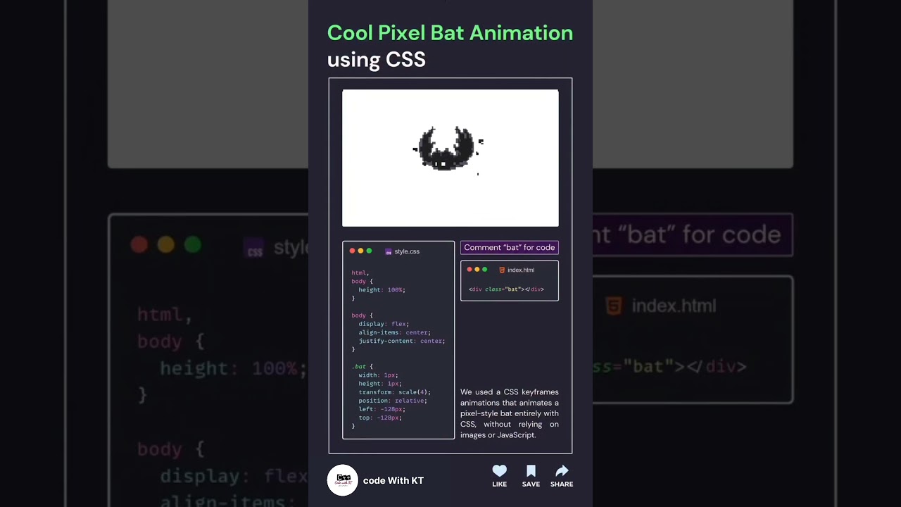 Cool pixel bat animation using css javascript #coding #shorts #viral