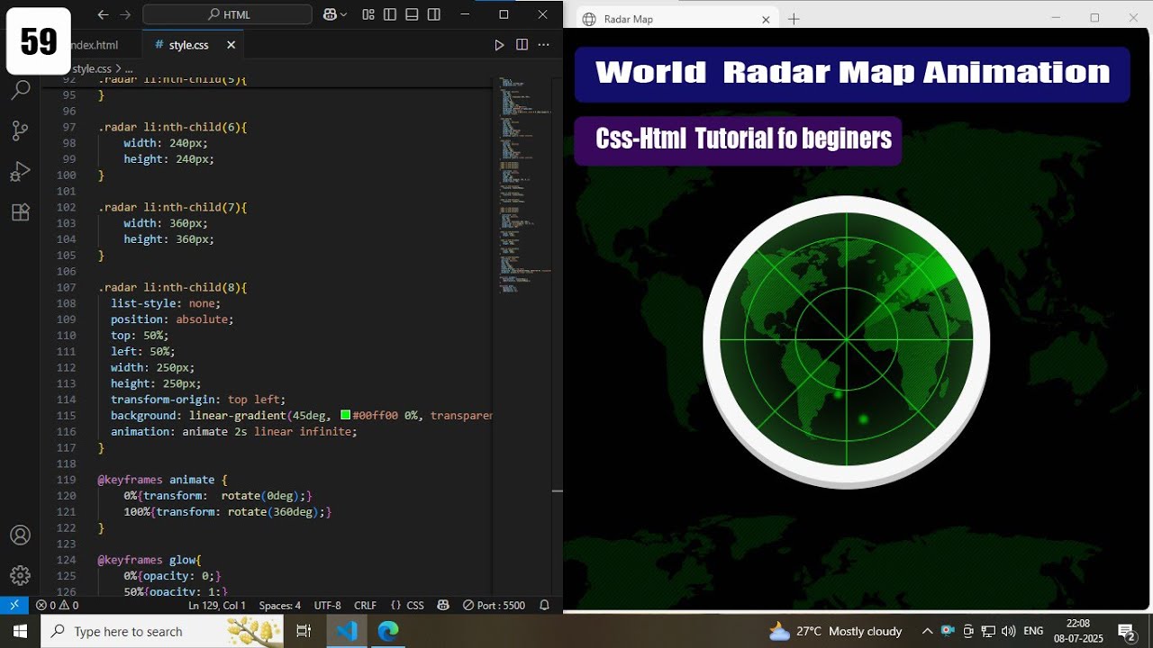 World map radar animation using Css and Html coding || pure Css and Html Tutorial for beginers.