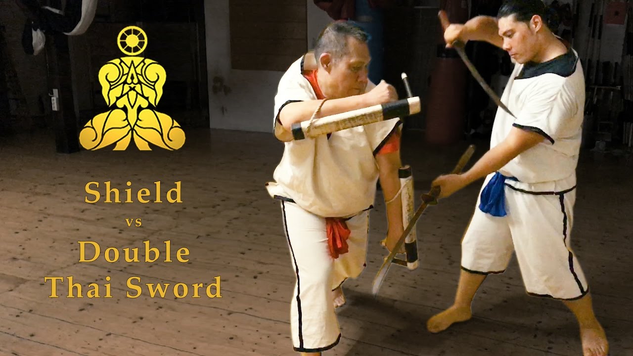 AWUD - Basic Shield vs. Double Thai Sword Training and Techniques