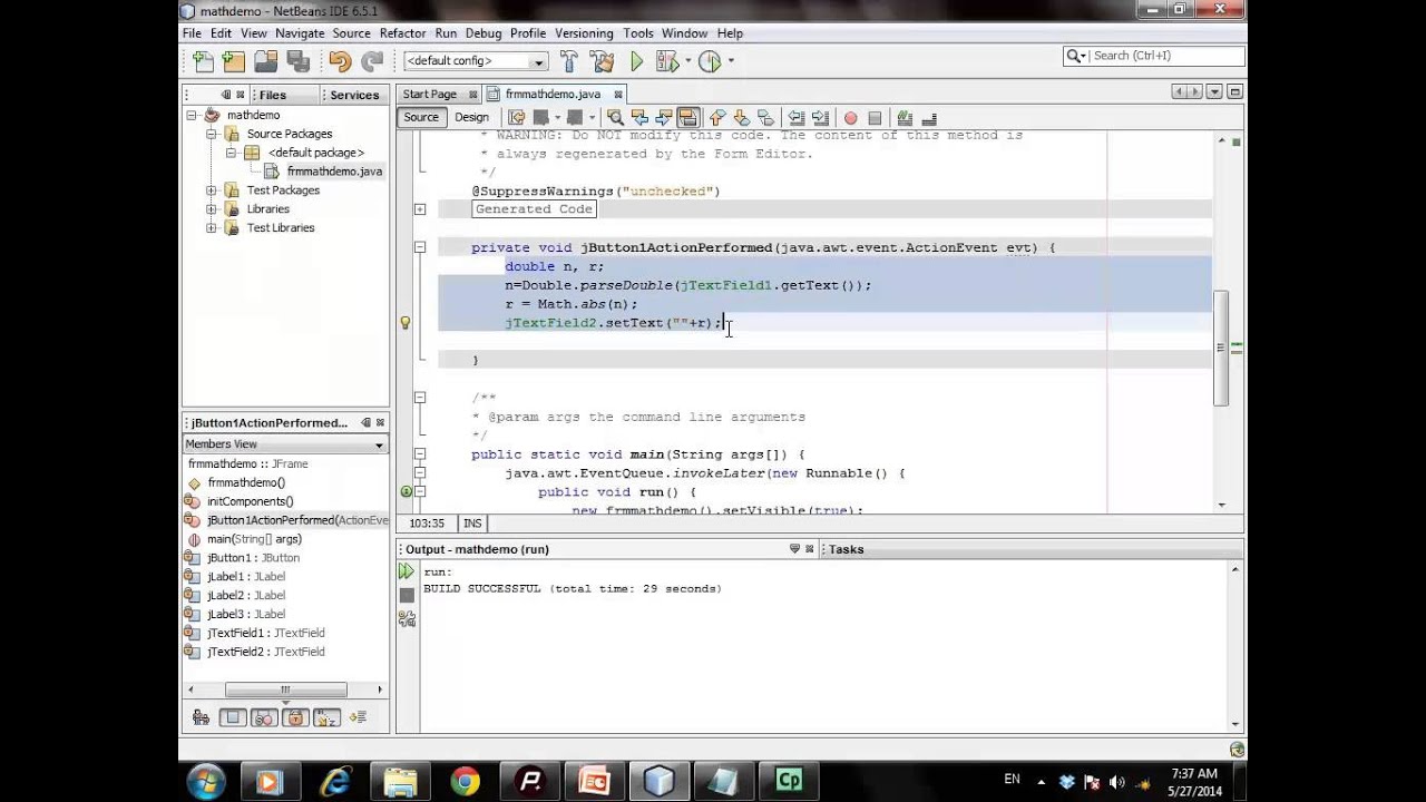 Maths Library Method demo in Java NetBean IDE
