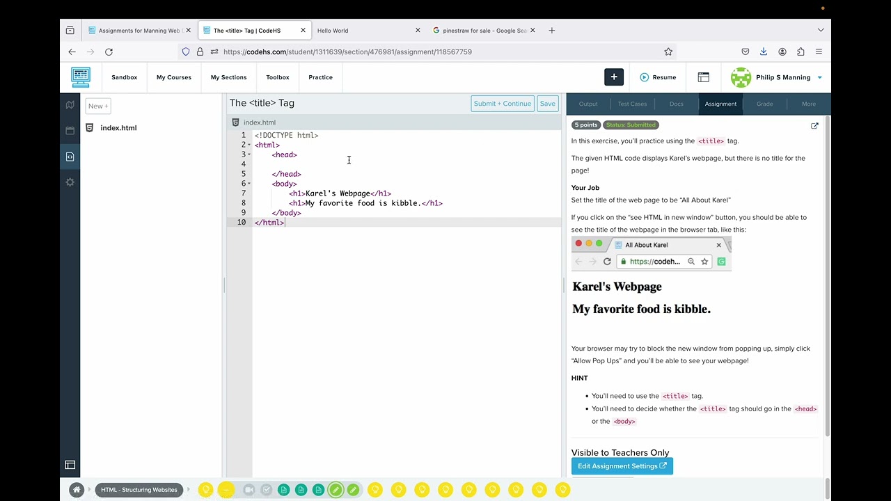 CodeHS Web Design Unit 2 | Structure of an HTML Page
