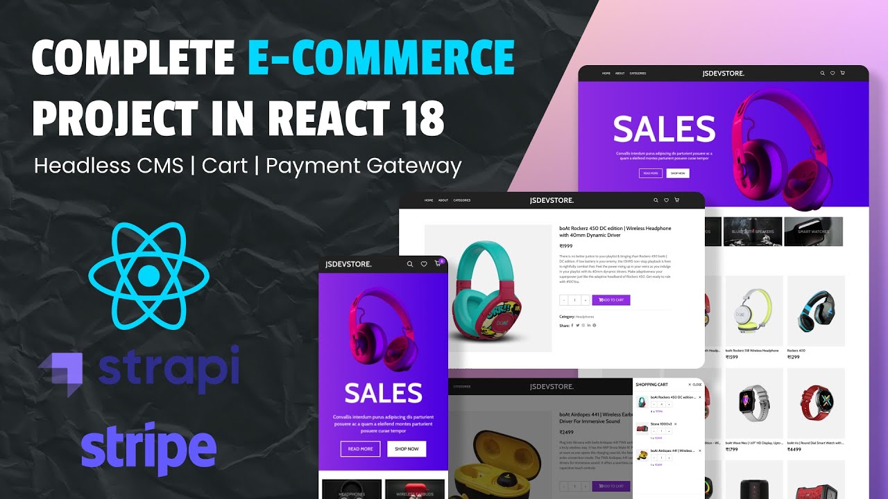 Build a Full Stack E-Commerce Website with React 18, Strapi, Stripe | Complete E-Commerce Project
