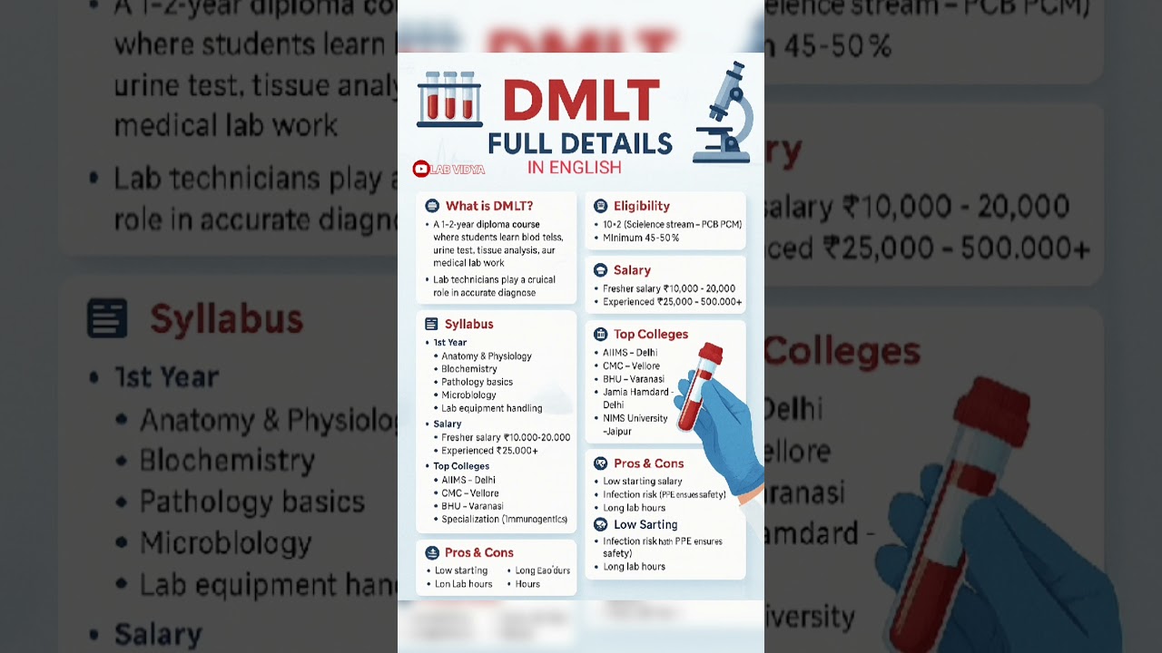 DMLT Course in 30 Seconds 🔬. #youtubeshorts #ytshorts #labvidya #dmlt #course #medicalstudent