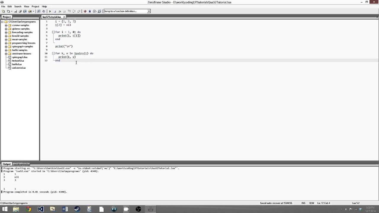 Lua 5.2 Tutorial 11: The Generic For Loop