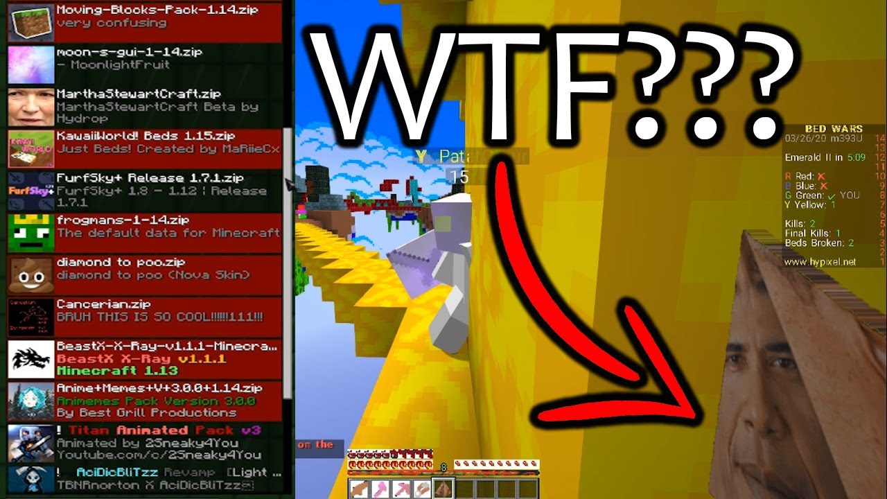 I used 20 random texture packs in Bedwars at the same time...