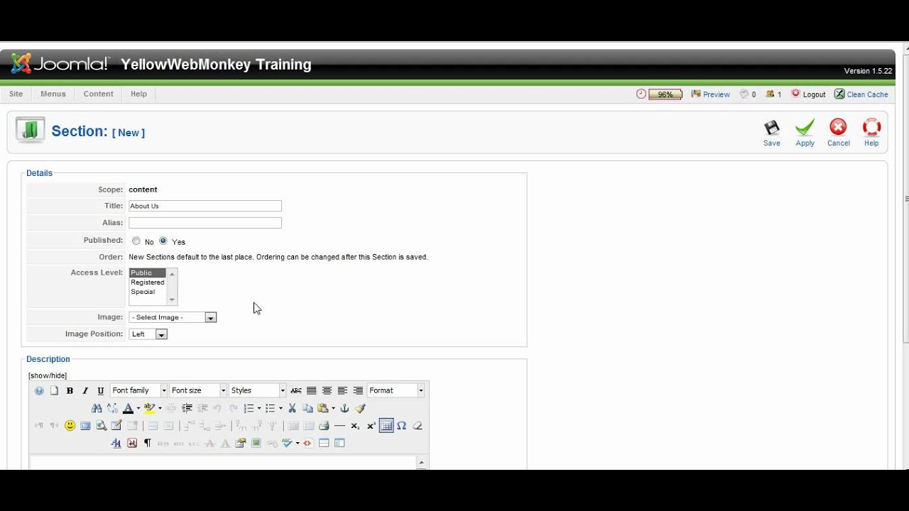Adding a Section to your Joomla Website