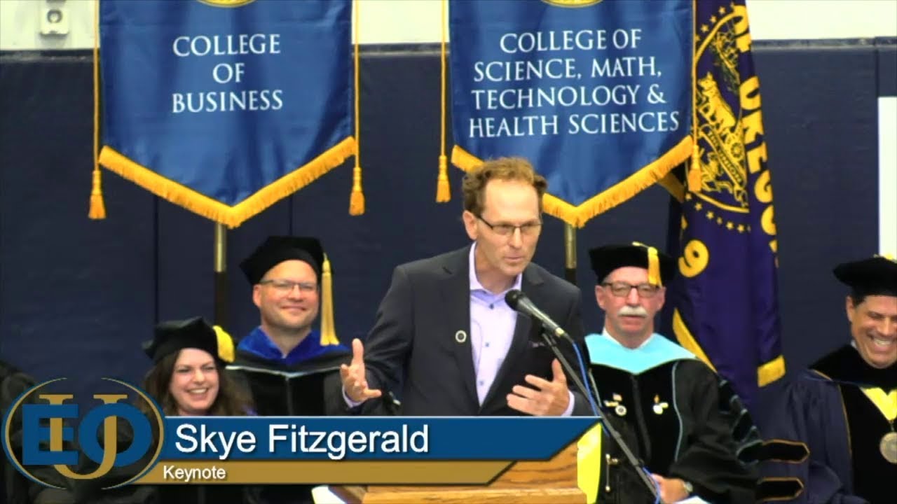 Skye Fitzgerald delivers the 89th EOU Commencement keynote speech