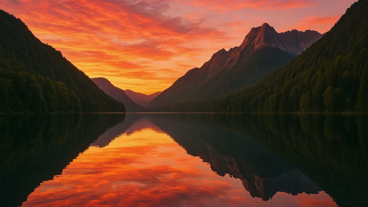 Mountain Sunset Lake  | Relaxing No Music TV Background | Calm Nature Scene Wallpaper