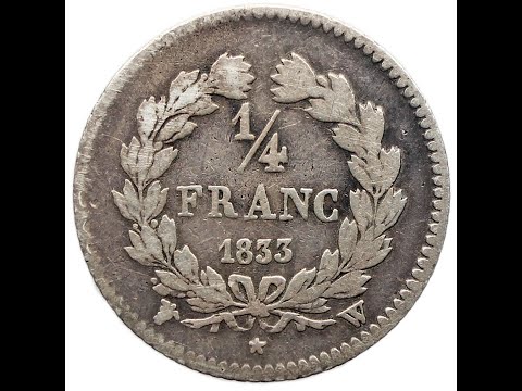 1833 W ¼ Franc France Coin Louis Philippe I Silver Lille Mint