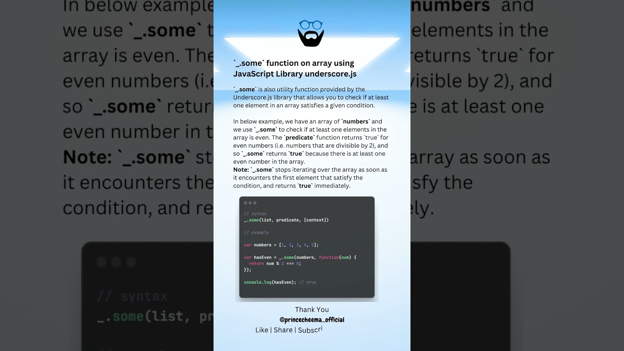 `_.some` function on array using JavaScript Library underscore.js ( #shorts )