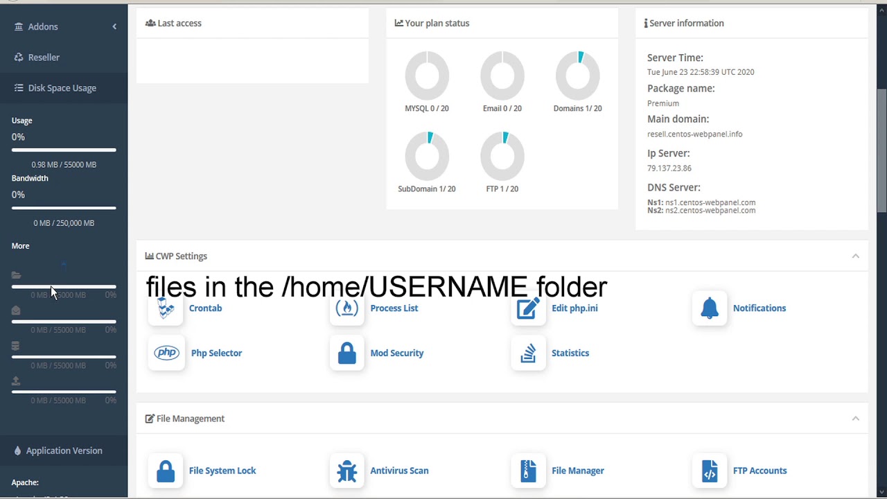 CWP - User Panel: Disk Space Usage tutorial