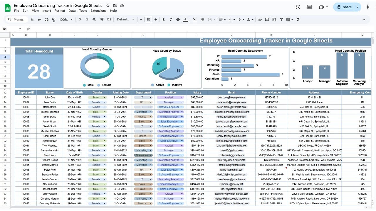 Employee Onboarding Tracker in Google Sheets