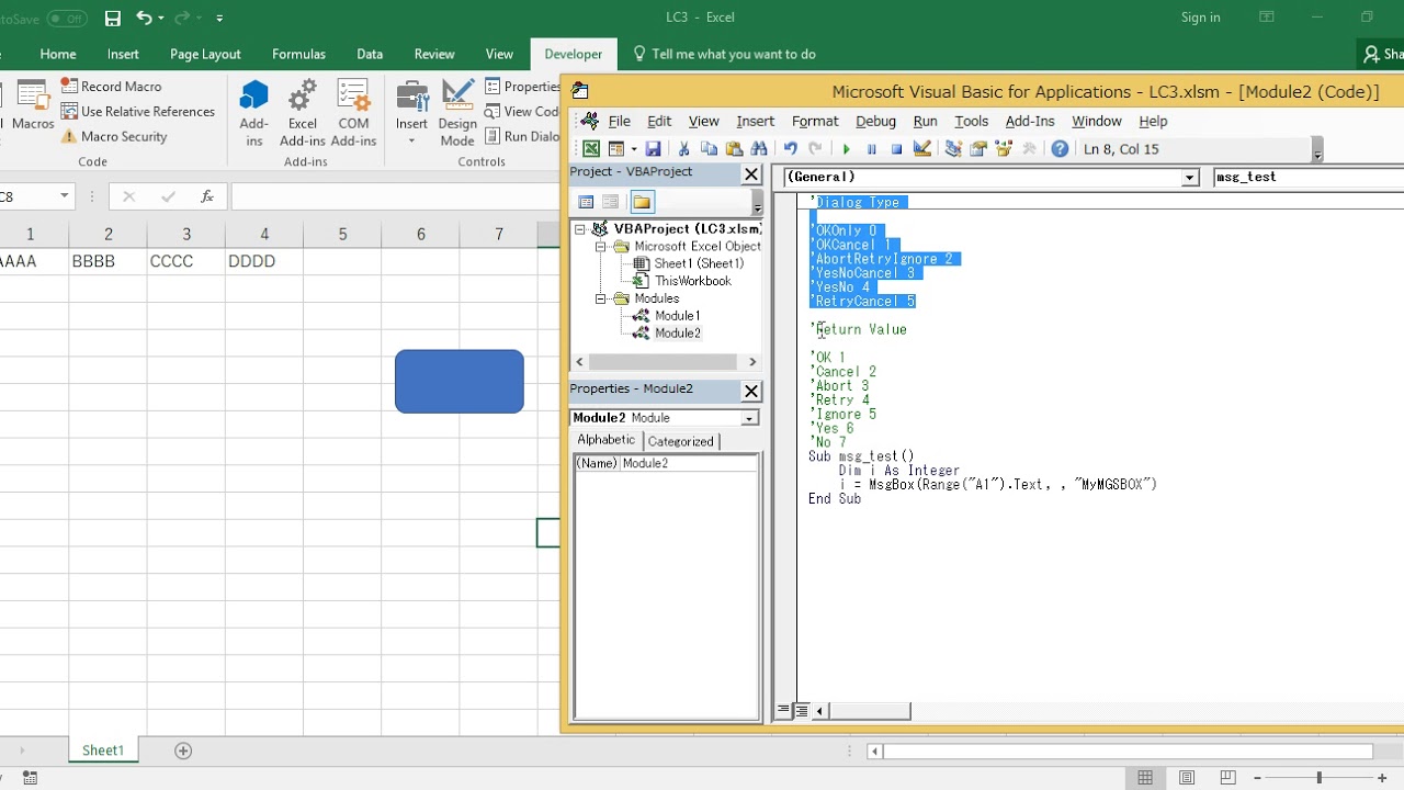 VBA EXCEL BASIC Msgbox 2